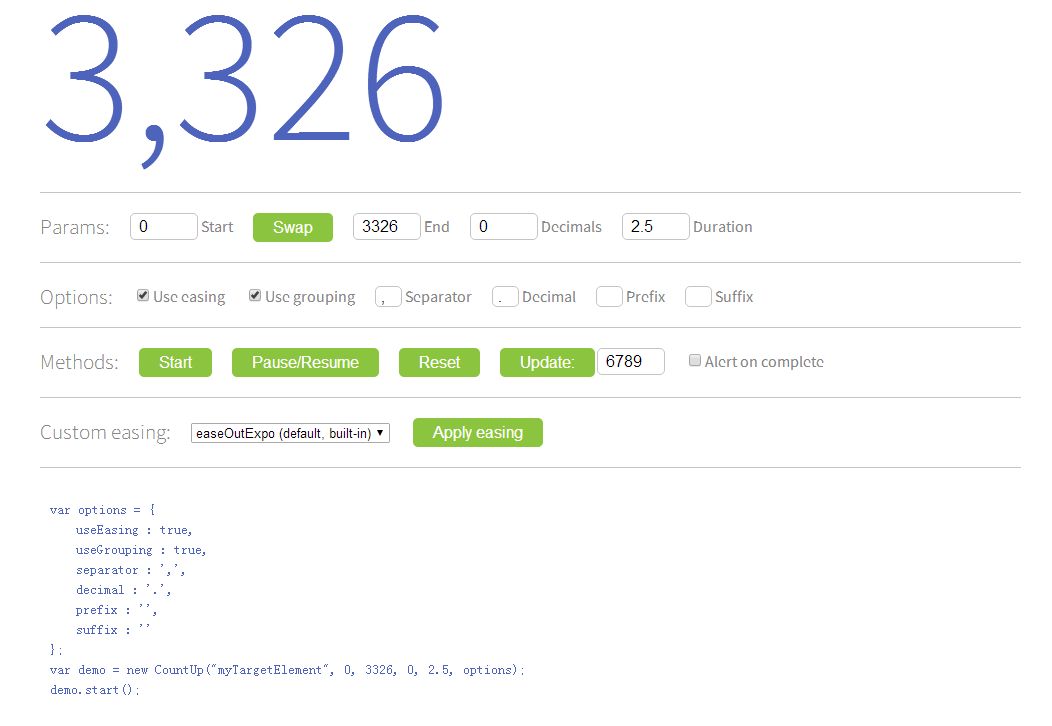 jquery轻量级数字动画插件countup.js - 乐耶园